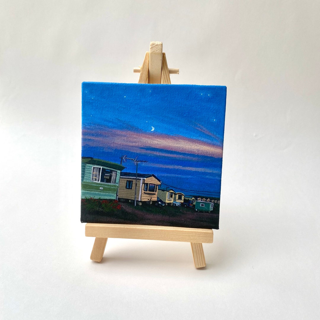 Caravans - Original Acrylic Painting on Adjustable Mini Wooden Easel - Etsy