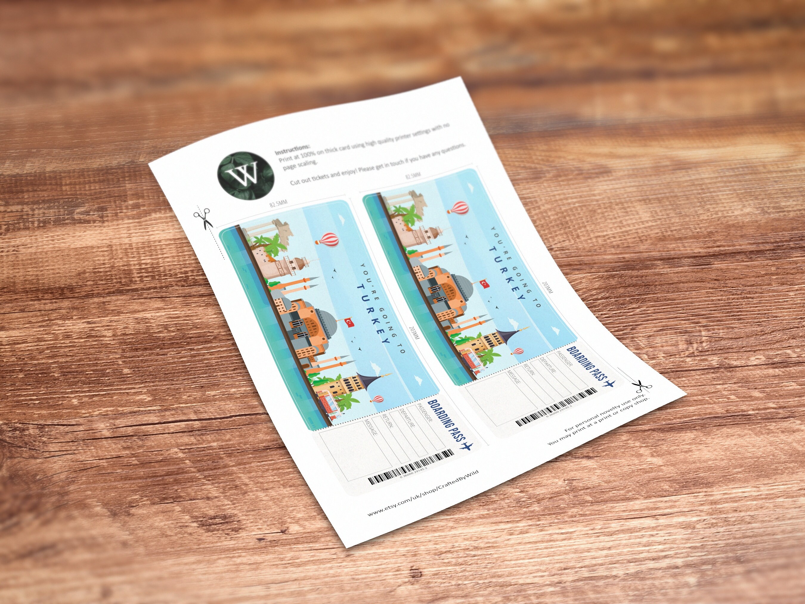 TURKEY Holiday Surprise Gift Ticket Printable Boarding Pass - Etsy UK