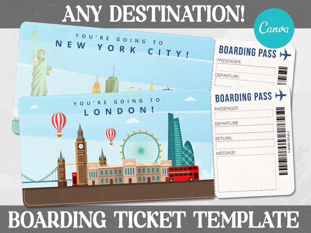 EDITABLE Boarding Pass Ticket Template, Custom Surprise Travel Gift ...