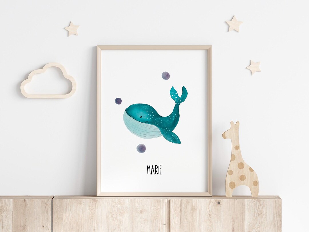 Whale Art Print – Watercolor Poster for Children's Room & Baby Room ...