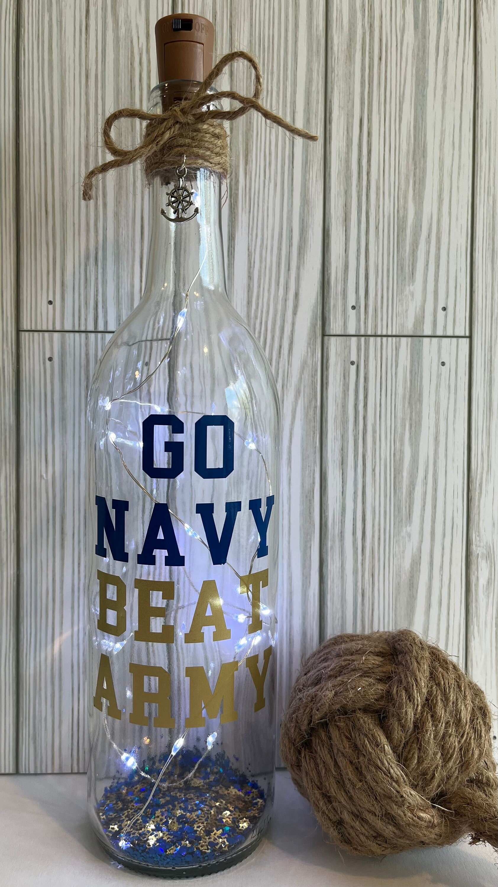 USNA Naval Academy Wine Bottle With LED Lights Go Navy Beat Army - Etsy