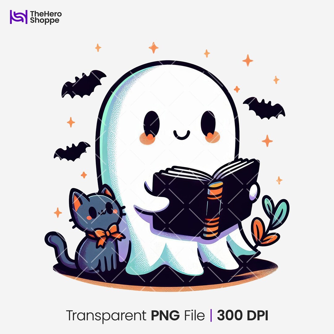 Cute Ghost Reading Book PNG Ghost and Cat Png Teacher Png Halloween Png ...