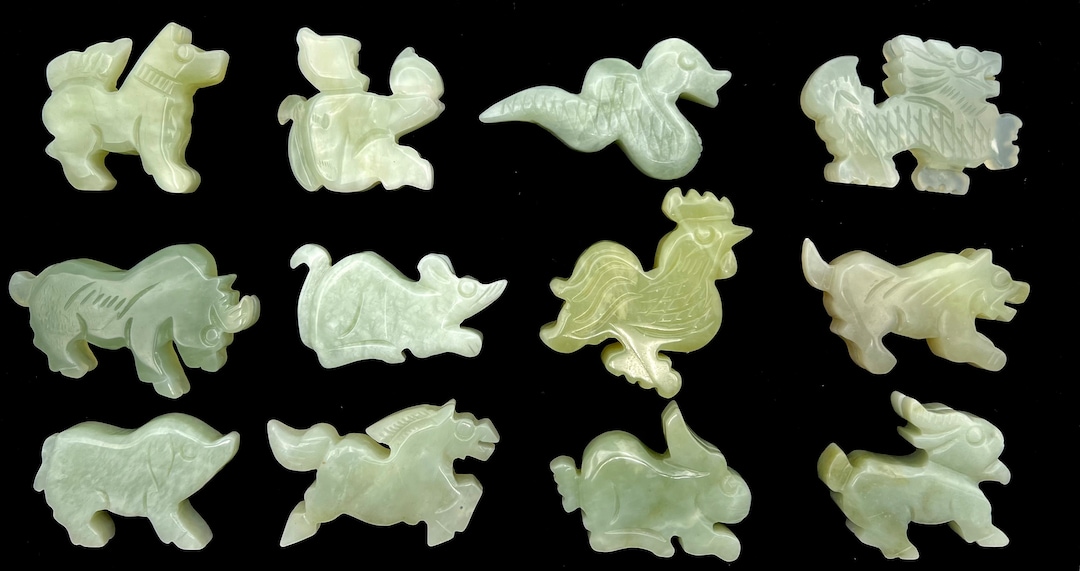 Real Jade Chinese Zodiac, Figurine, Nature Green Jade, Healing Crystal ...