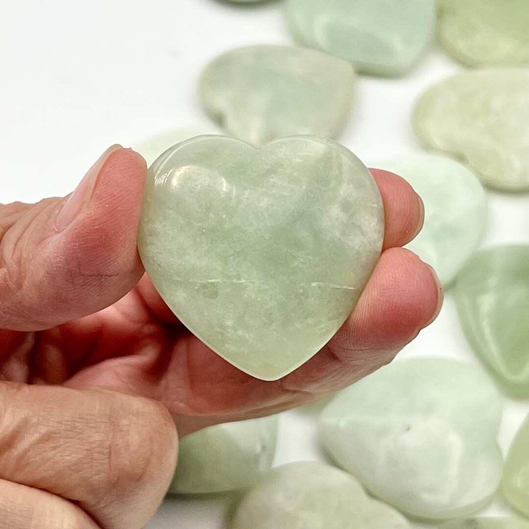 1.4 Jade Flat Heart, Jade Heart Crystal, Jade Heart Gemstone, Chakra ...