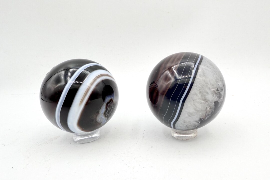 Banded Agate Sphere, Black Sardonyx Healing Crystal, Reiki Chakra, Home ...