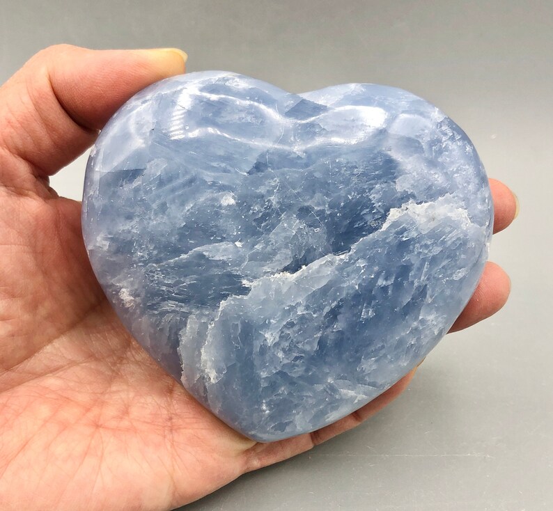Home & Living Home Décor Large Blue Calcite Crystal Heart Rocks ...
