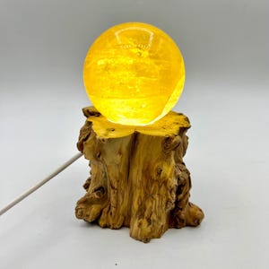 Natural Wood LED Crystal Sphere Stand, Gemstone Light Display, USB ...