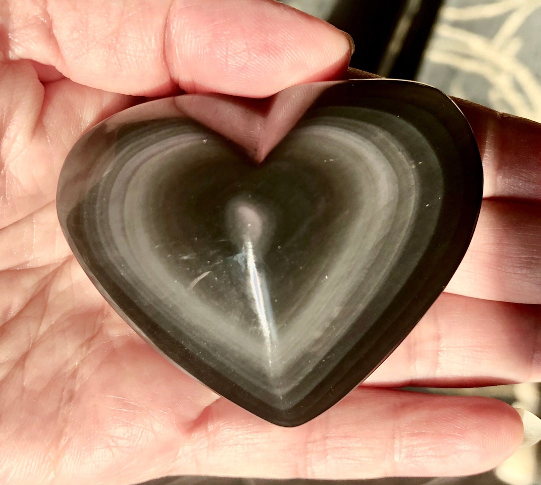 Rainbow Obsidian Heart, Obsidian Crystal Heart Carving, Obsidian Palm ...