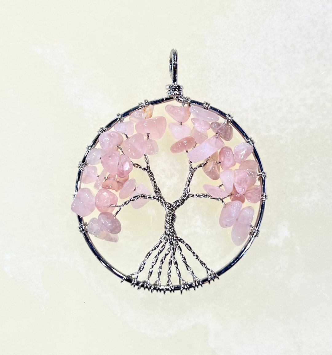 Rose Quartz Tree of Life Pendant, Handmade Wire Wrapped Healing Crystal ...