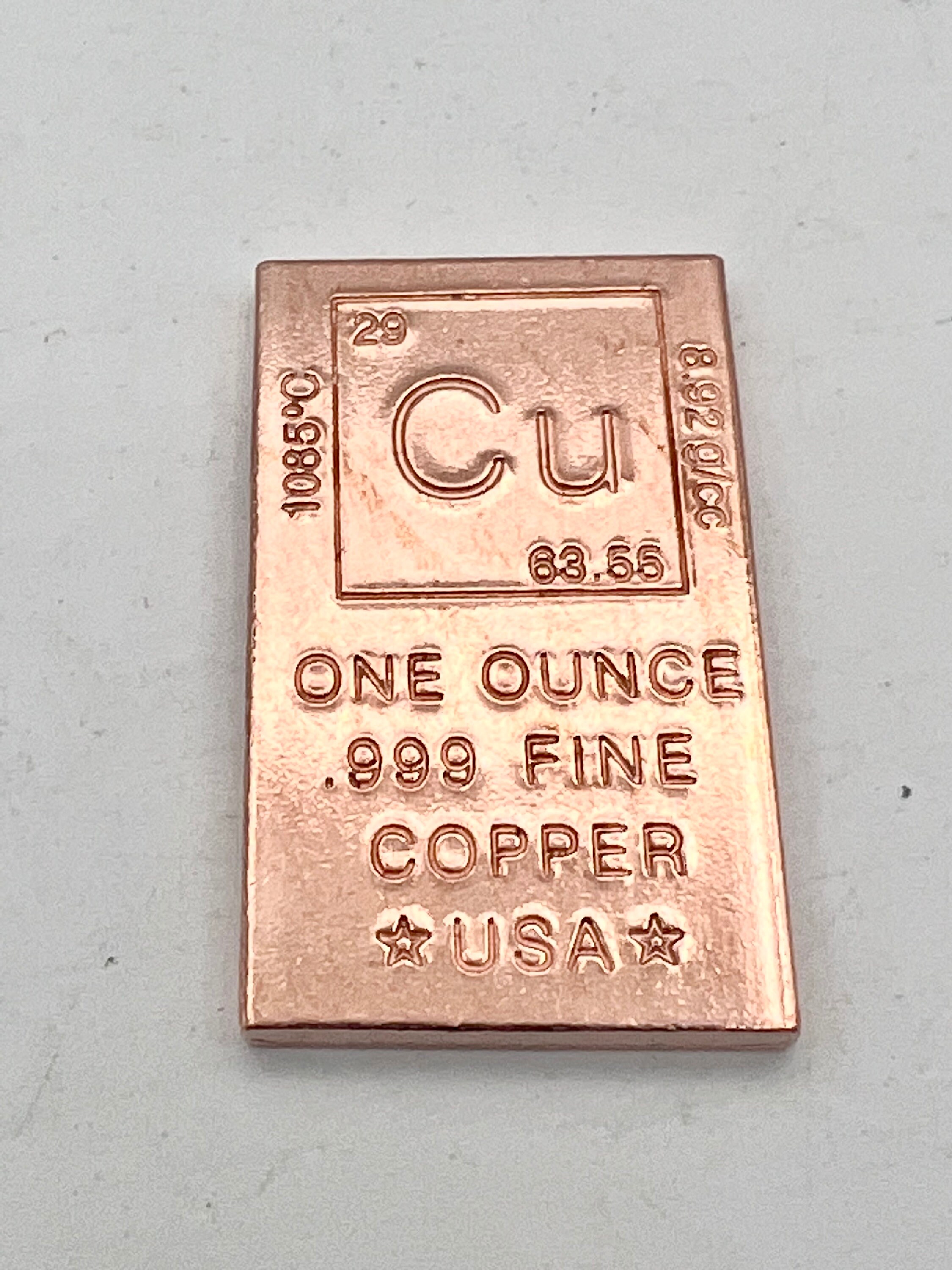Solid One Ounce Copper Ingot Bars, Pure Copper Bullion, Fine .999, TP01 ...