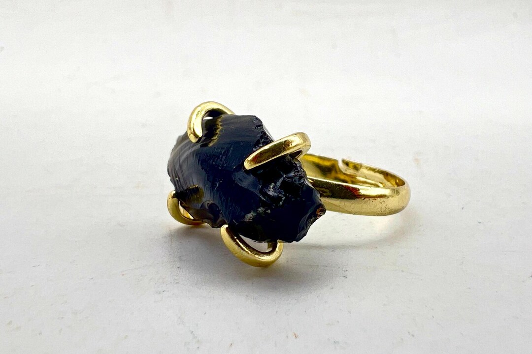 Raw Obsidian Ring, Natural Obsidian Rings, Obsidian Crystal Rings ...