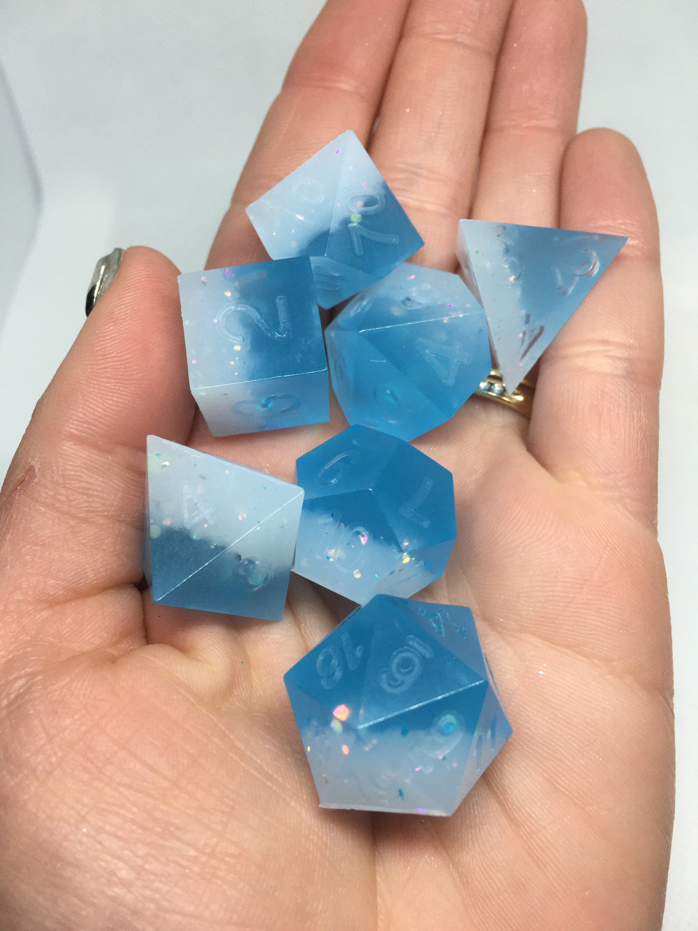 Glow in the Dark- “blue Angel” Dnd Dice Set- Sharp Edge - Etsy