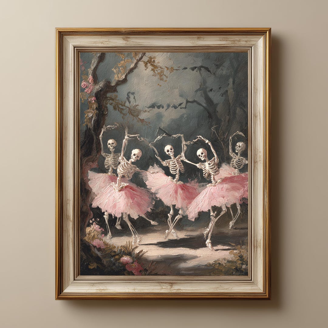 Skeleton Ballerina Wall Art | Pink Tutu Dark Academia | Digital ...