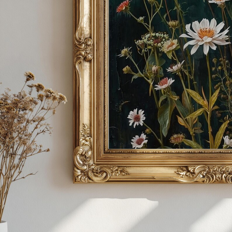 Dark Wildflower Botanical Print | Moody Botanical Art | Emerald Meadow ...