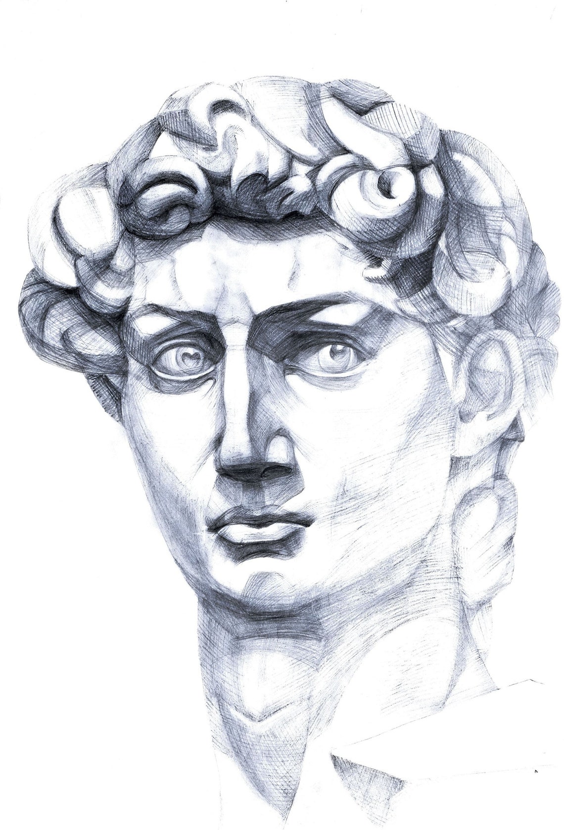 Michelangelo david head drawing Original pencil sketch | Etsy