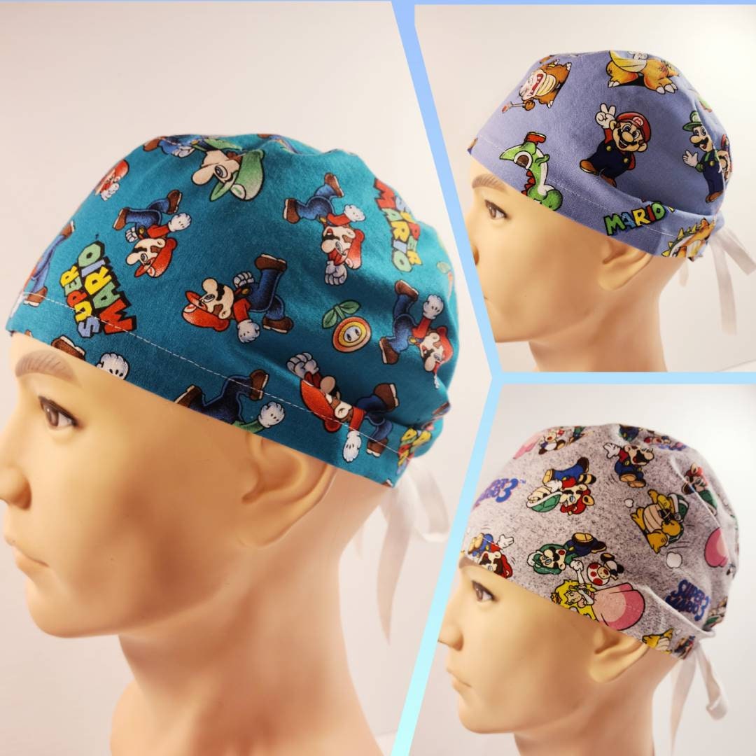 Super Mario Scrub Caps, Mario Brothers Surgical Scrub Cap, Surgical Tie ...