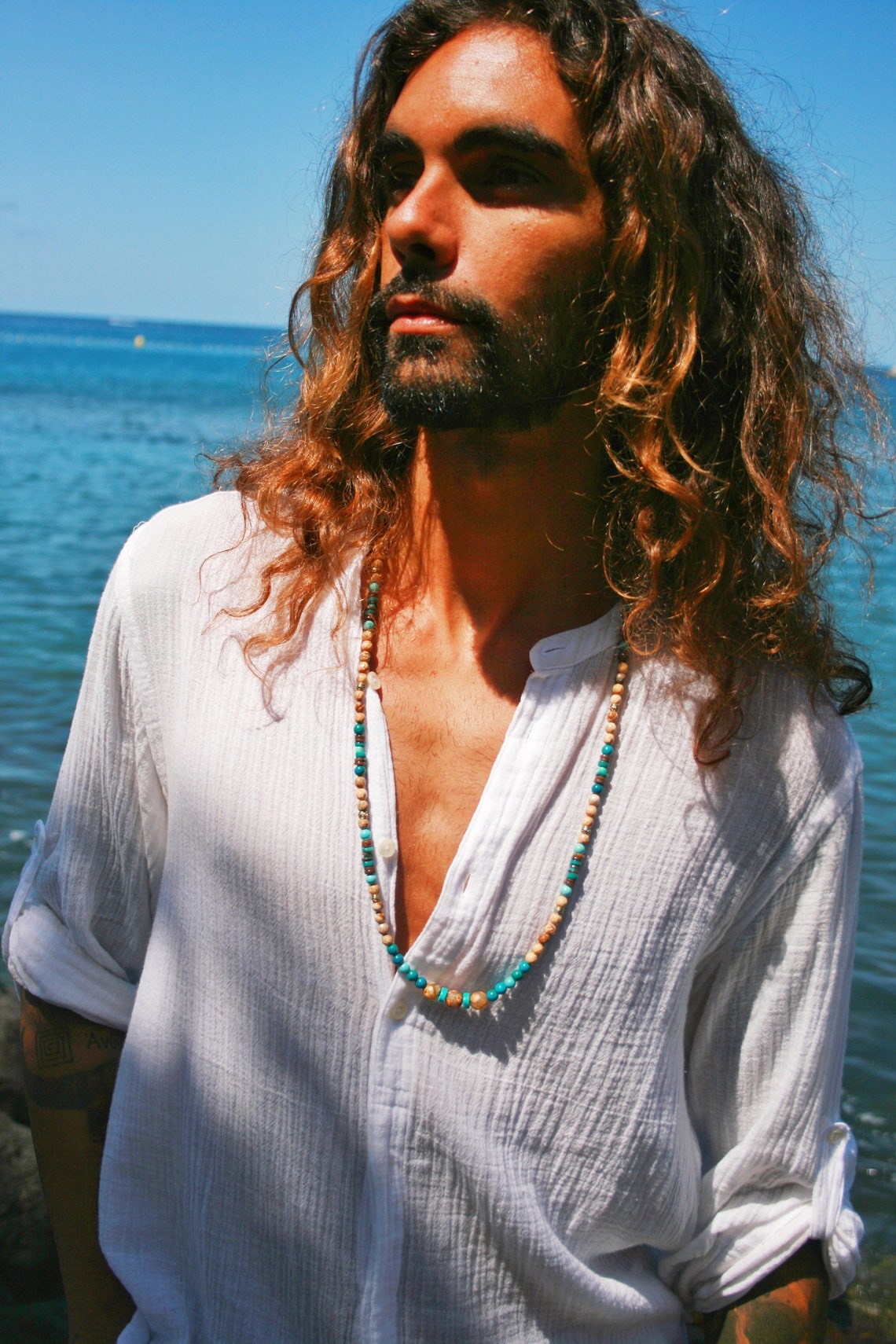 Gemstone Long Necklace Man / Tibetan Agate Necklace Men / - Etsy