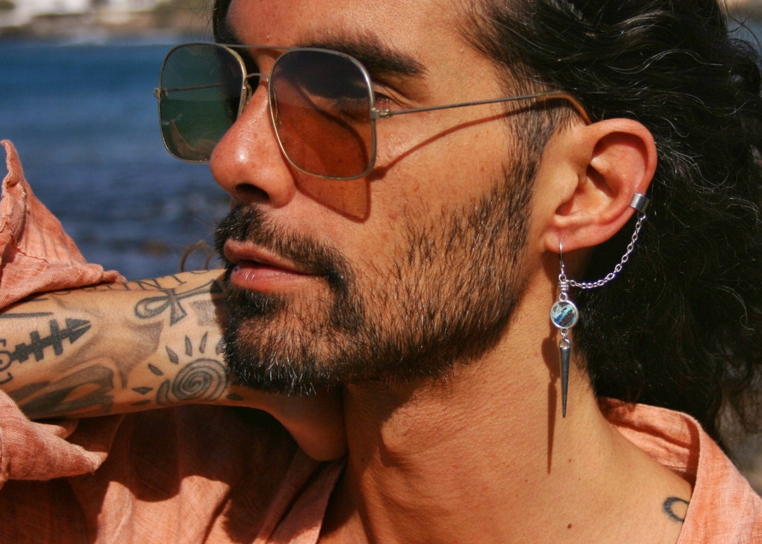 Ear Chain Cuff Earring Man / Spike Cuff Earring Mens / Single Earring ...