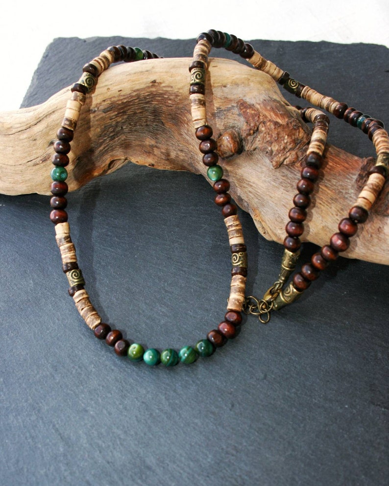 Unique Long Necklace Man / Coconut Wood Agate Necklace Men / - Etsy