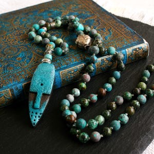 Turquoise Beaded Men's Necklace: Boho Mask Pendant, Tribal Ethnic Style ...