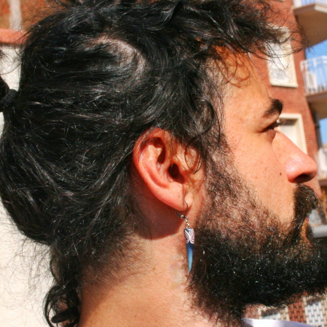 Blue Triangle Hoop Earring for Men/ Mens Single Geometric Dangle ...