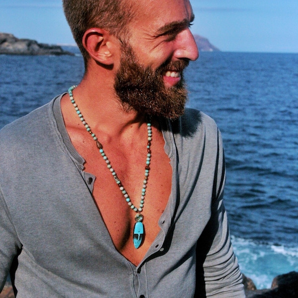 Mens Beaded Necklace With Pendant - Etsy