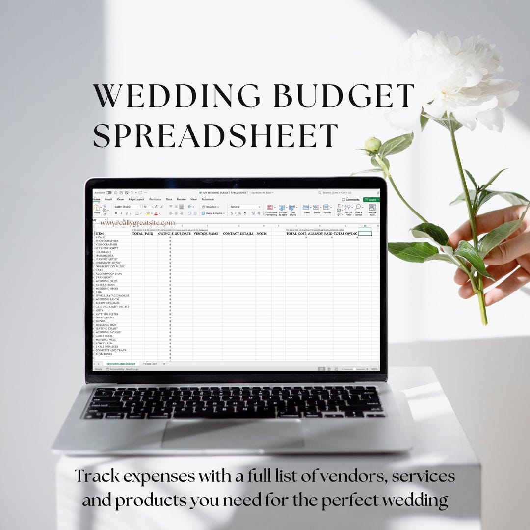 Excel Wedding Budget Spreadsheet With Automatic Calculations and Bonus ...