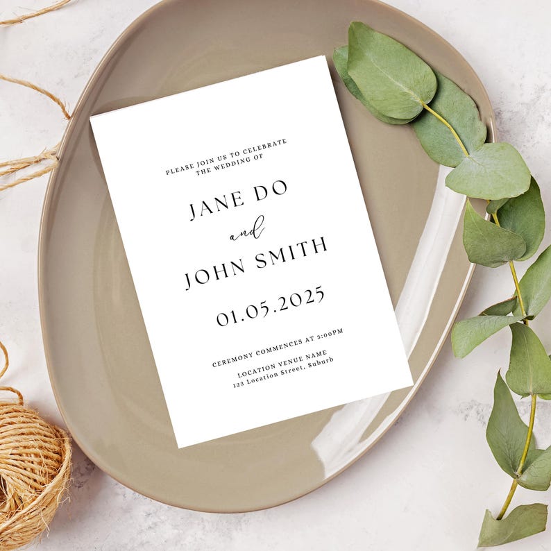 Simple and Elegant Wedding Invitation Template for Canva | Faqs and QR ...