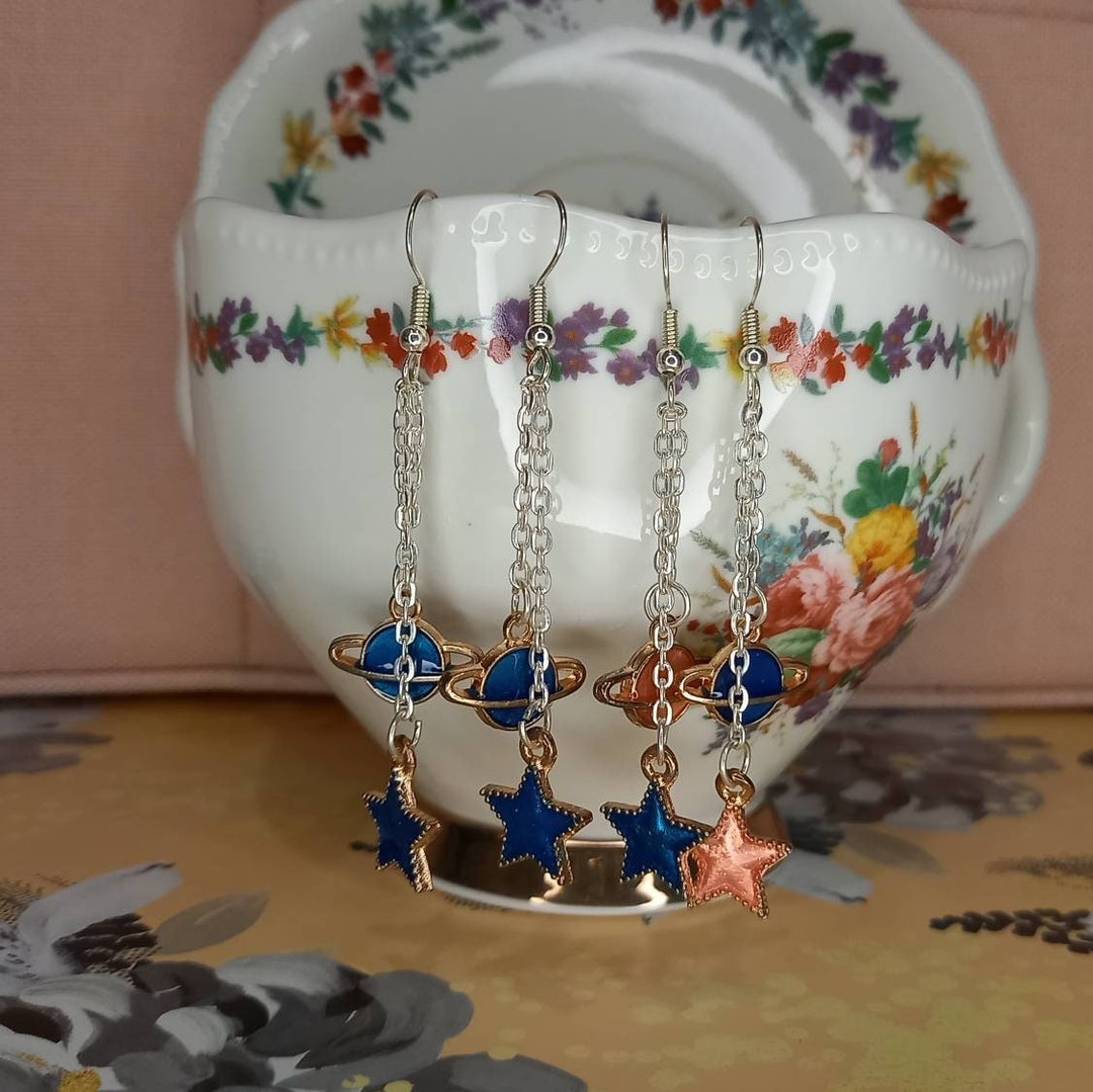 Galaxy Dangle Earrings, Space Themed Drop Earrings, Star Dangle ...