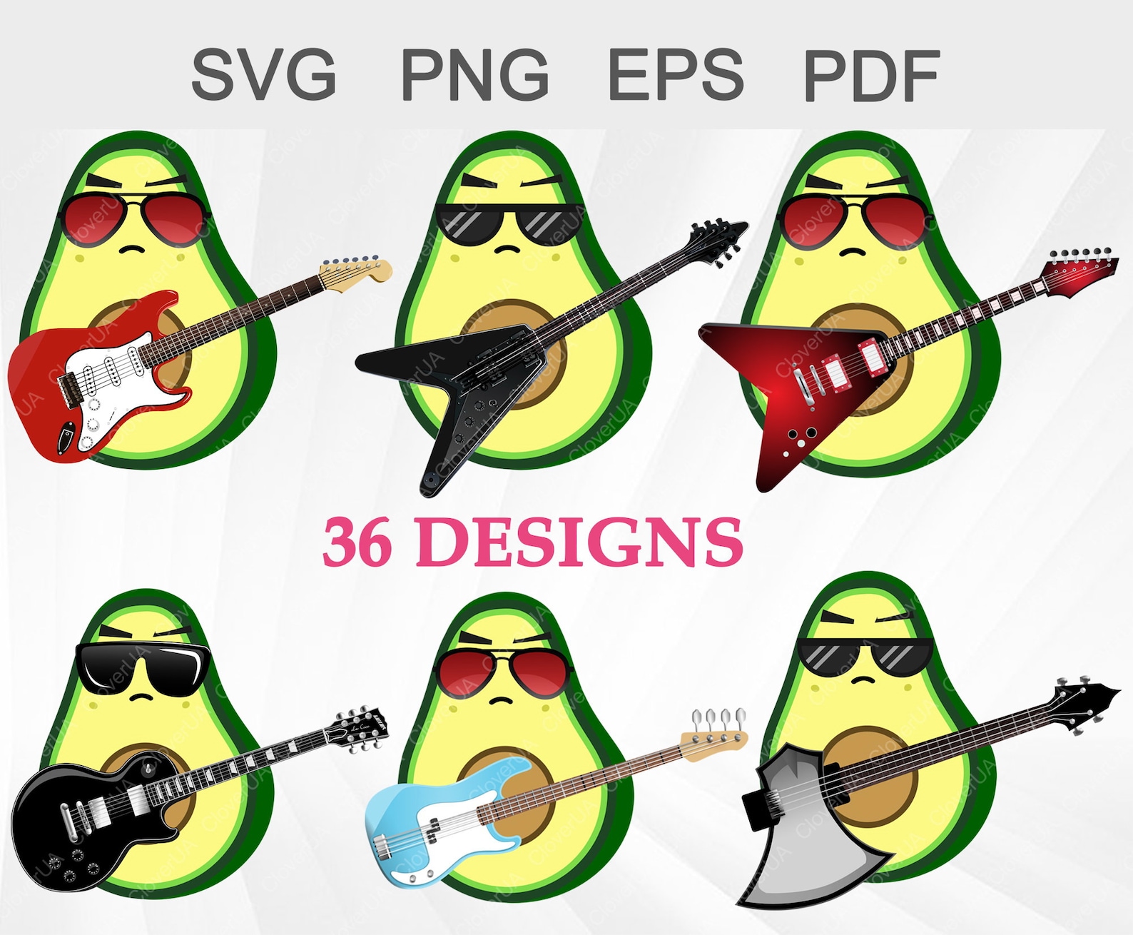 Avocado Rock'n'roll Svg, Guac Roll, Funny Cute Avocado Clipart, Guitar ...