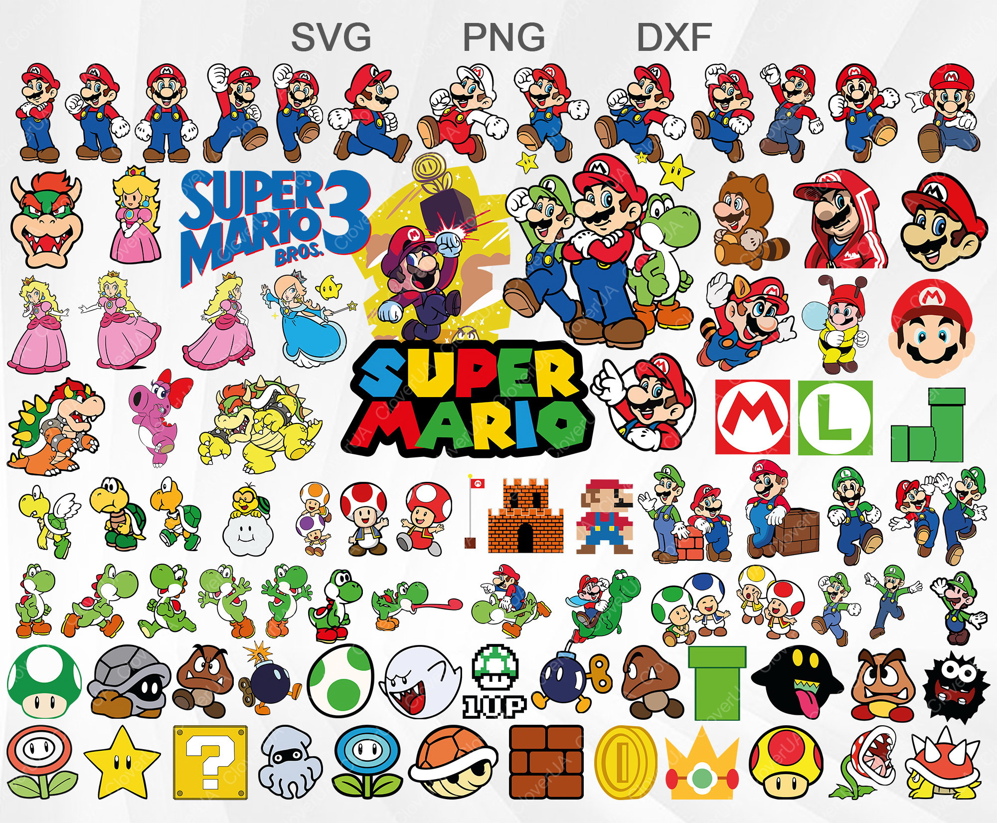 Super Mario Bros svg Mario game png Bowser Yoshi Captain | Etsy