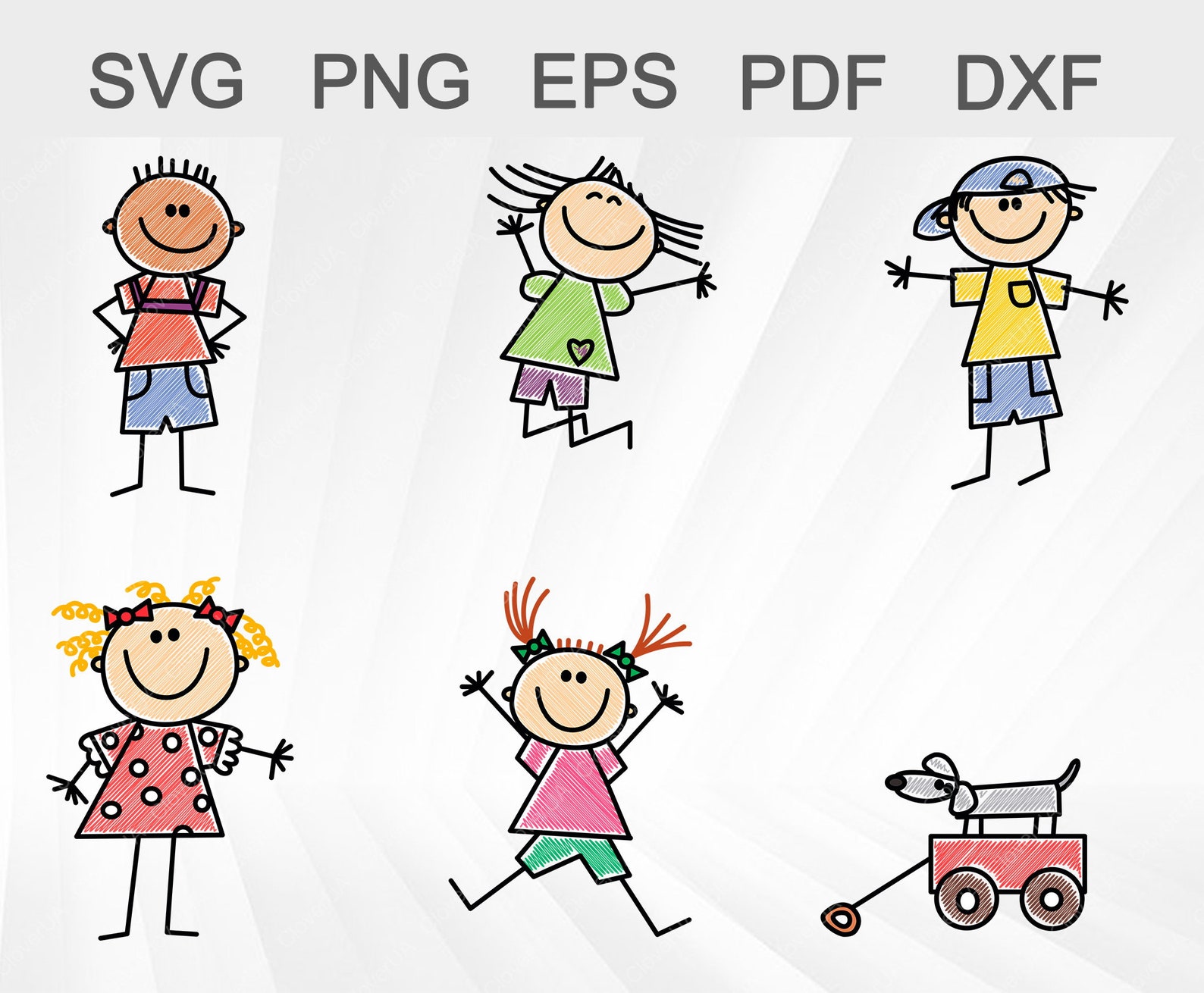 Stick Kids Svg, Drawing Children, Happy Little People Clipart Boy Girl ...