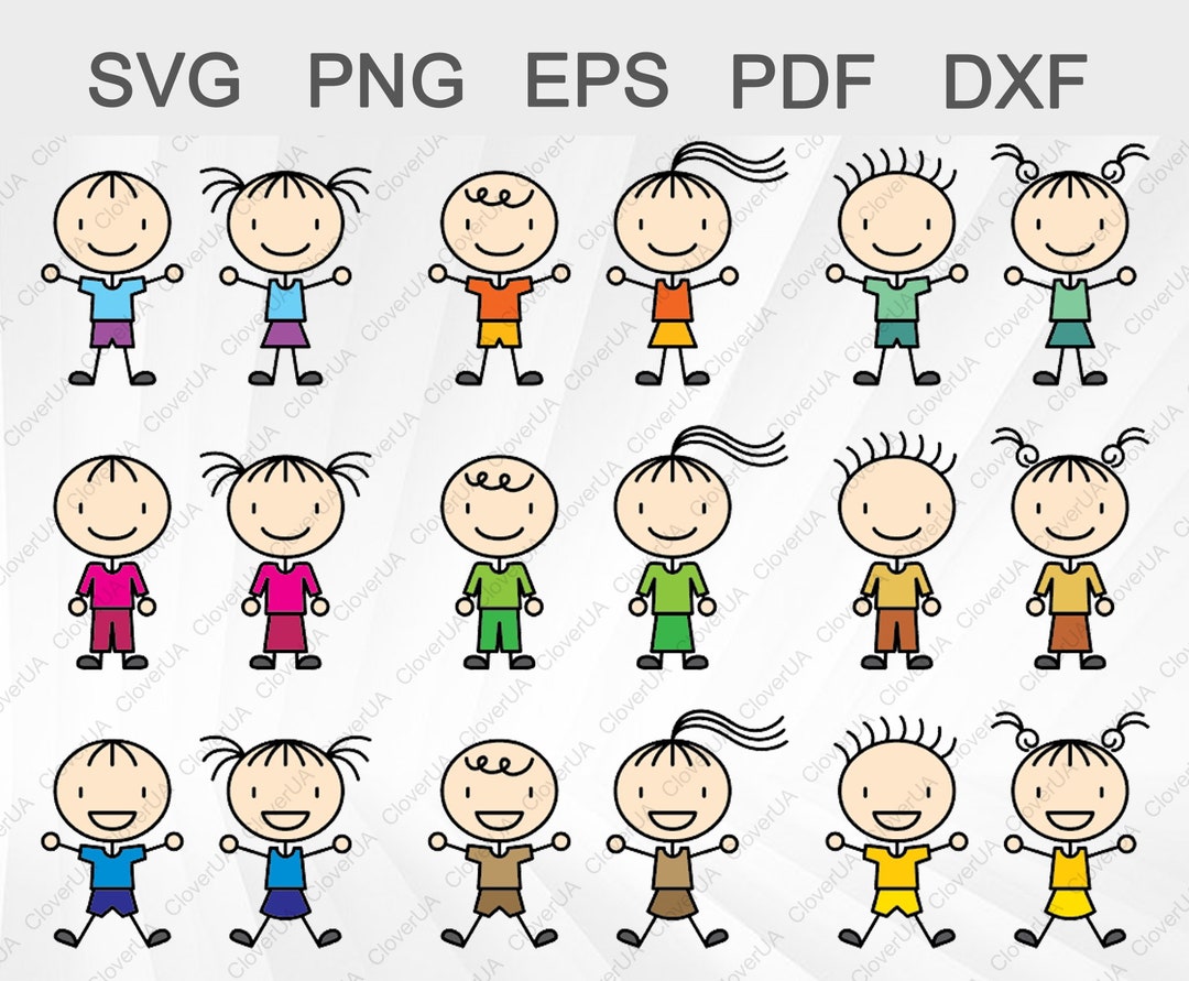 Stick Kids Svg, Drawing Children, Happy Little People Clipart Boy Girl ...