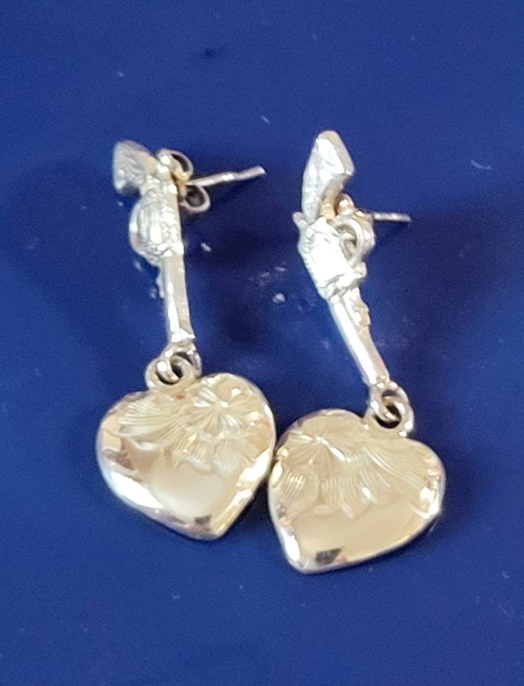 Rare Vintage Sterling Silver Revolver Earrings With Dangling Heart Post ...