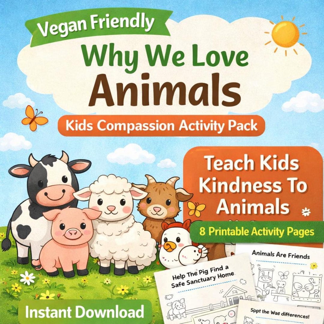Animal Kindness Activity Pack | Vegan Kids Learning (PDF Pattern) - Etsy