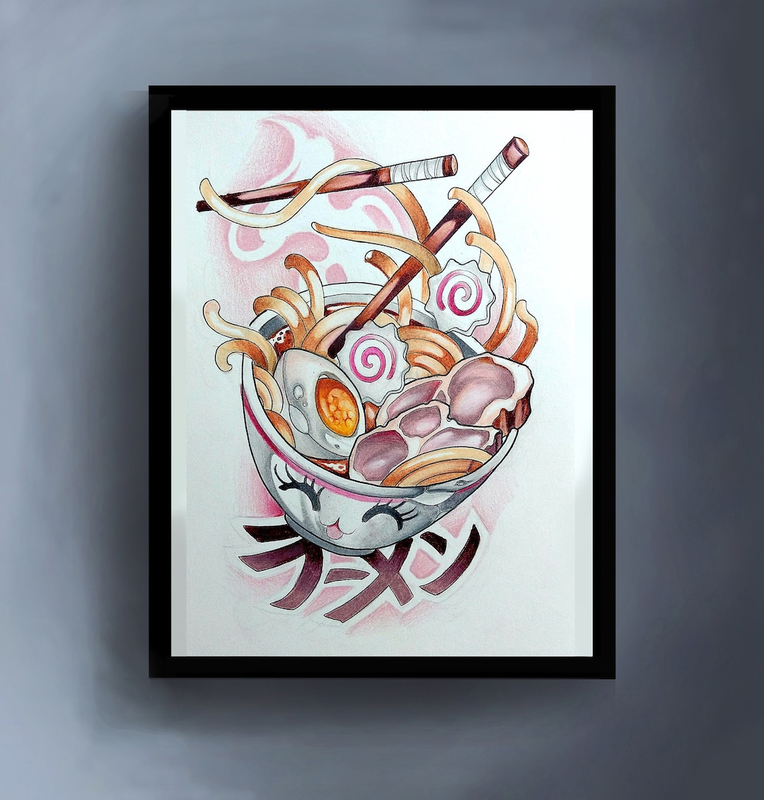 Ramen Poster, Ramen Print, Kawaii Ramen Print, Tattoo Print, Tattoo ...
