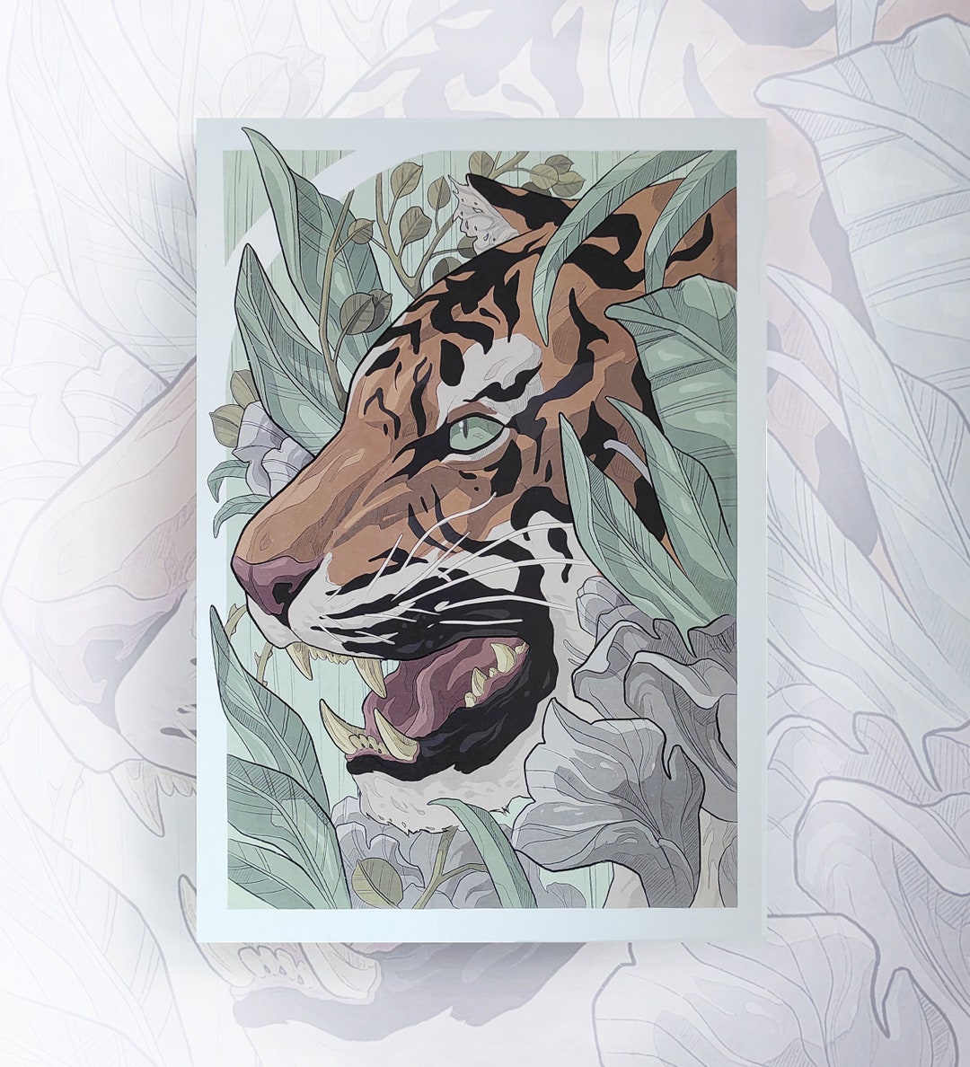 Tiger Art Print, Tiger Illustration, Tiger Wall Art, Tiger Tattoo Print ...