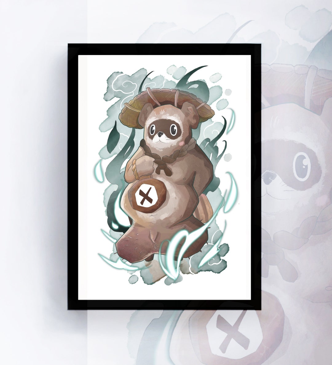Tanuki Art Print, Tanuki Illustration, Yokai Art Print, Tanuki Wall Art ...