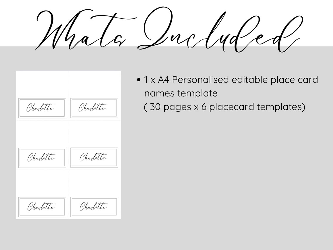 Table Place Name Cards , Digital Template With Table Place Names ...