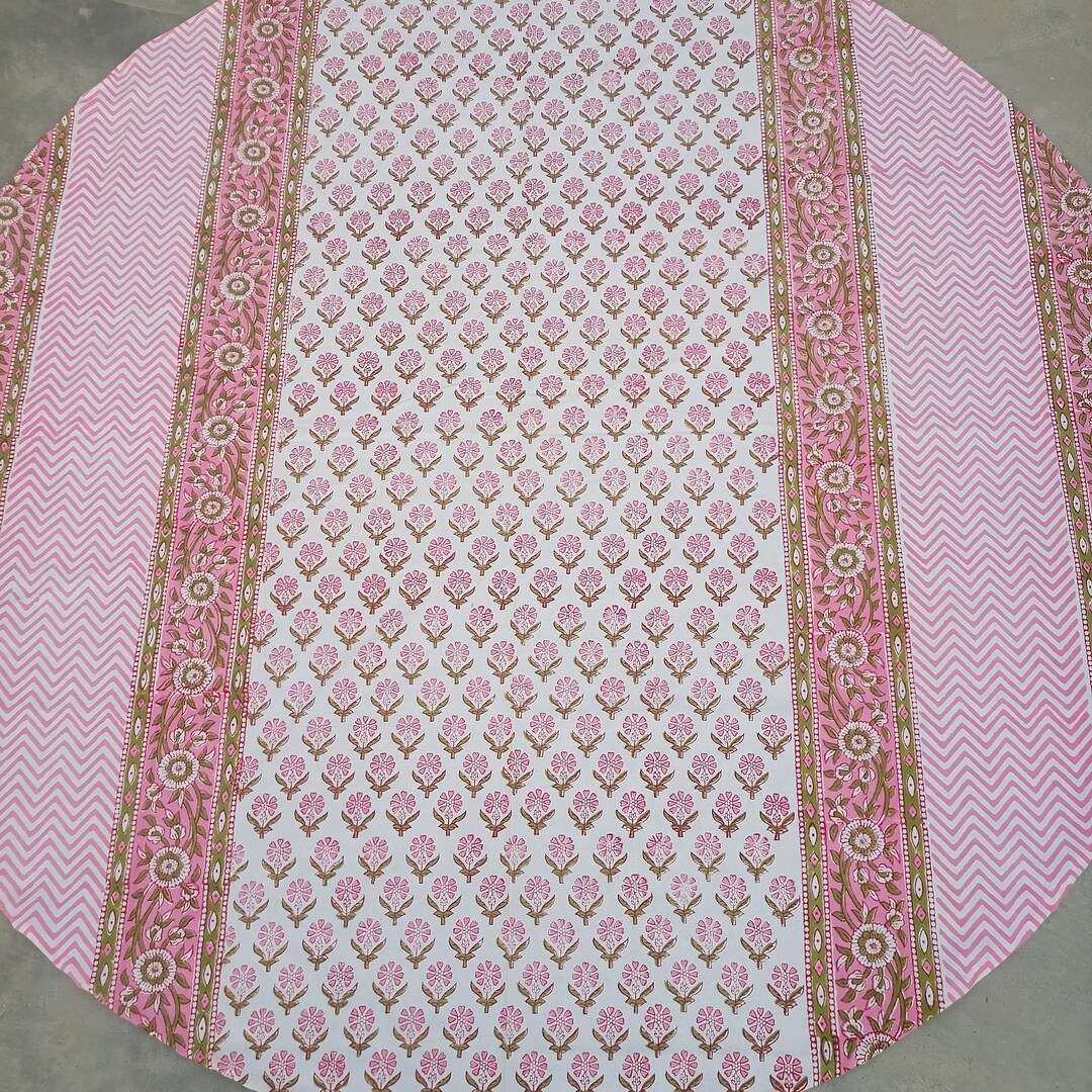 Indian Pink Color Round Tablecloth Flower Design Hand Block - Etsy
