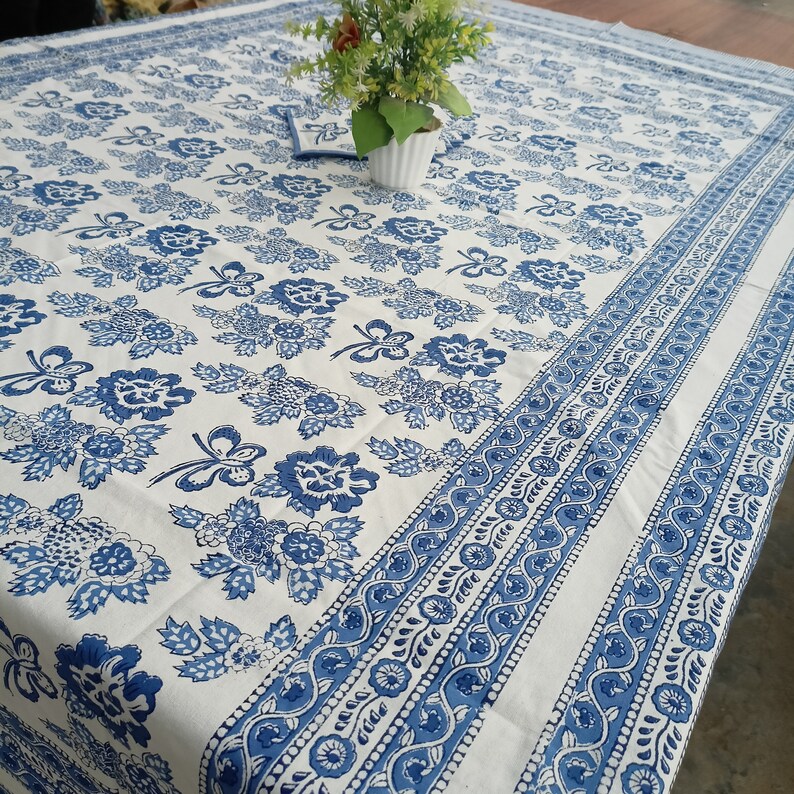 Indian Table Cloths Hand Block Indigo Blue Table Cover Home - Etsy