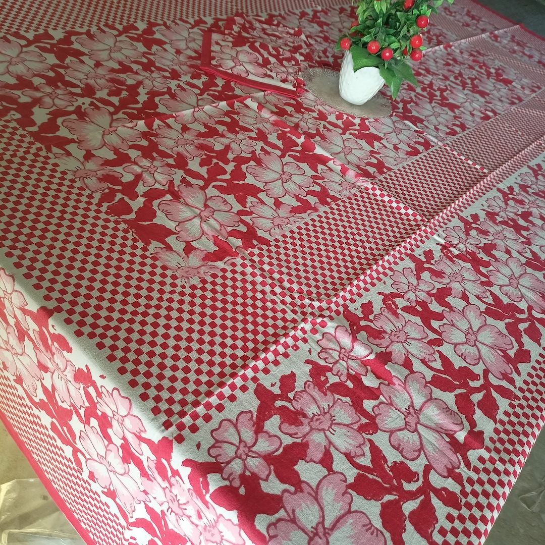 Indian Red Color Table Cloths Flower Design Hand Block Printed Home ...