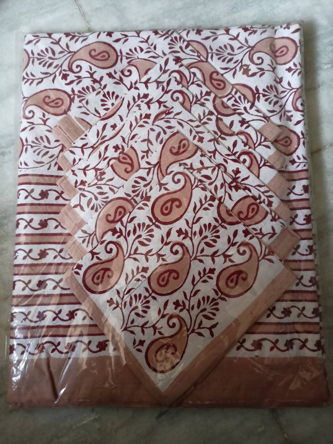 Indian Paisley With Brown Color Table Cloths Flower Design Hand Block ...