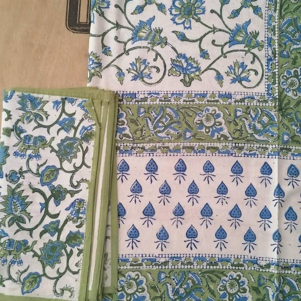 Indigo Blue Table Cloth Paisley Flower Design Hand Block Printed Home ...