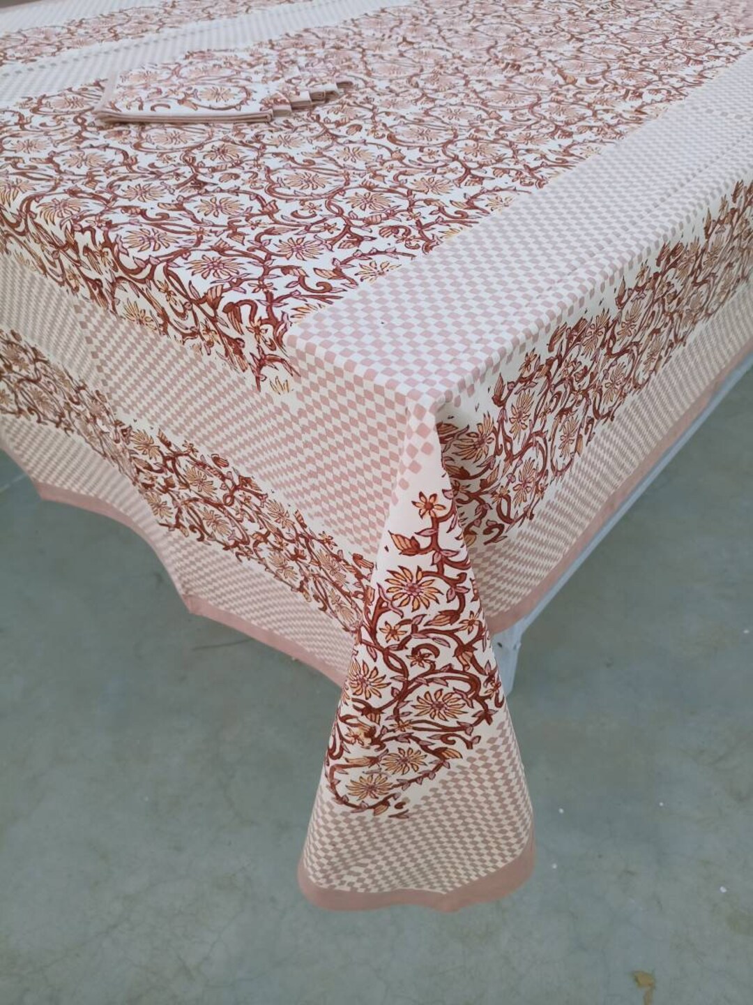 Handmade Cotton Pink Color Table Cloths Flower Design Hand Block Print ...