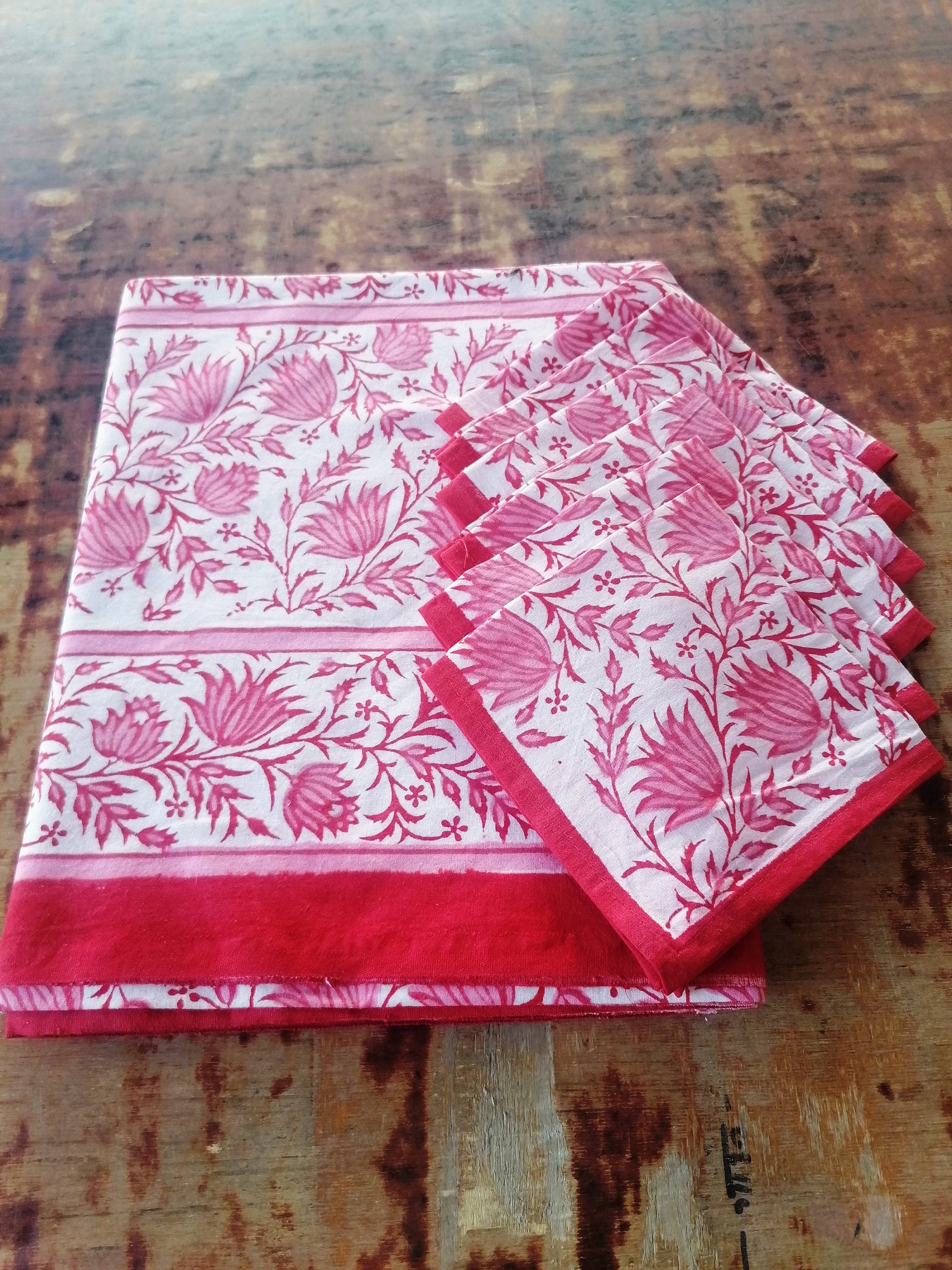 Handmade Pink Color Table Cloths Flower Design Hand Block - Etsy
