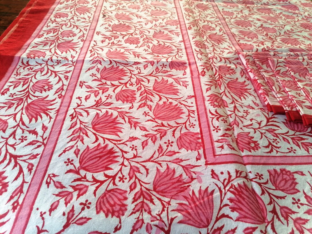 Handmade Pink Color Table Cloths Flower Design Hand Block Print Home ...