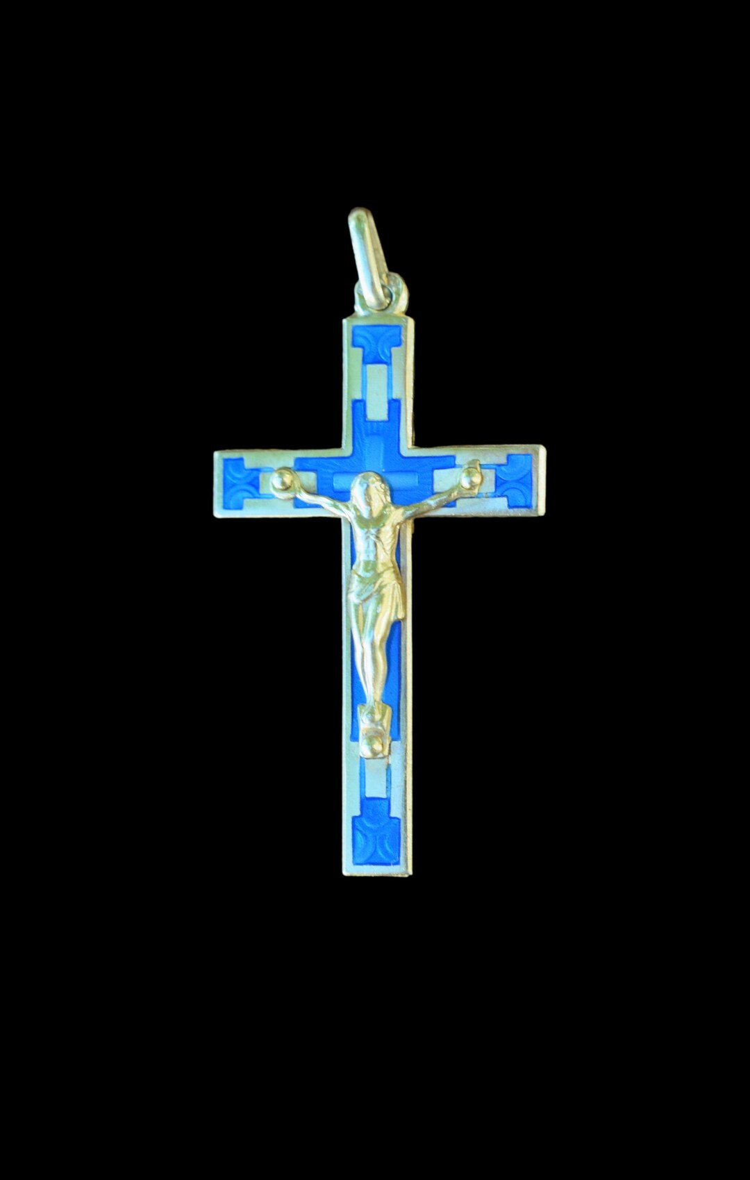 French Art Deco Gold Sterling Silver and Blue Enamel Cross Pendant - Etsy