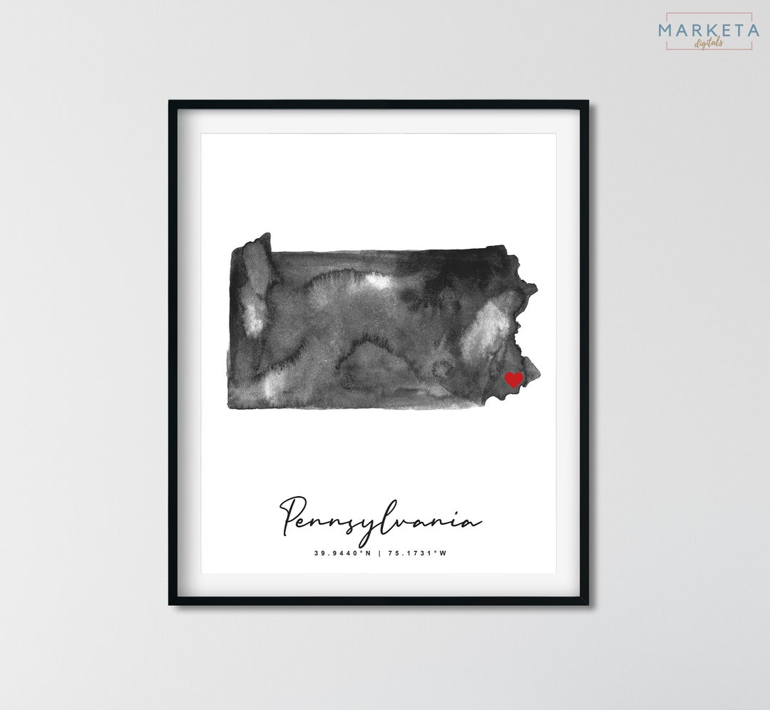 Custom Pennsylvania Watercolor Map US United States Map Print Poster ...