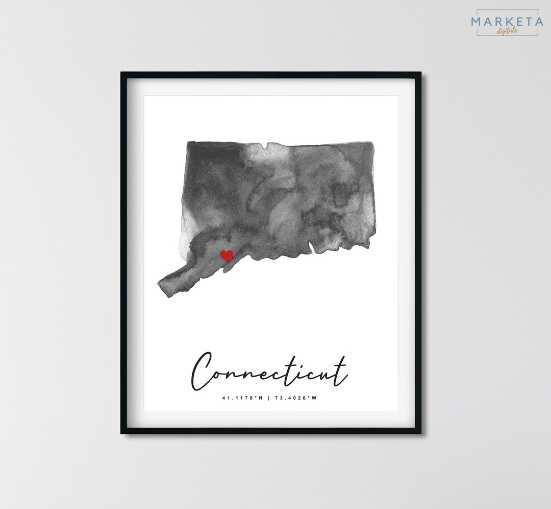 Custom Connecticut Watercolor Map US United States Map Print Poster ...